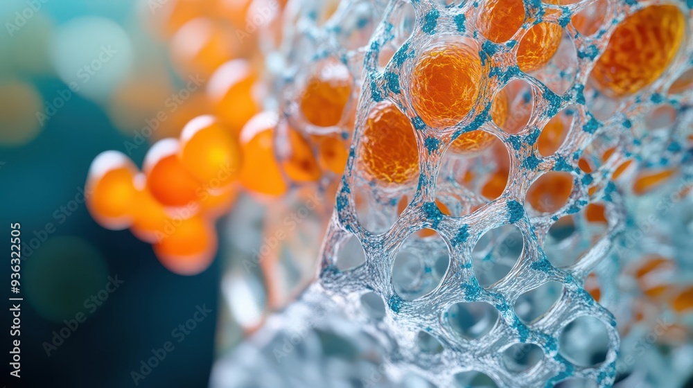 Closeup of a cell membrane under a microscope, showing the intricate ...