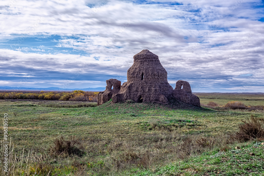 Half destroyed historical monument. Necropolis. Muslim tombstone of a ...