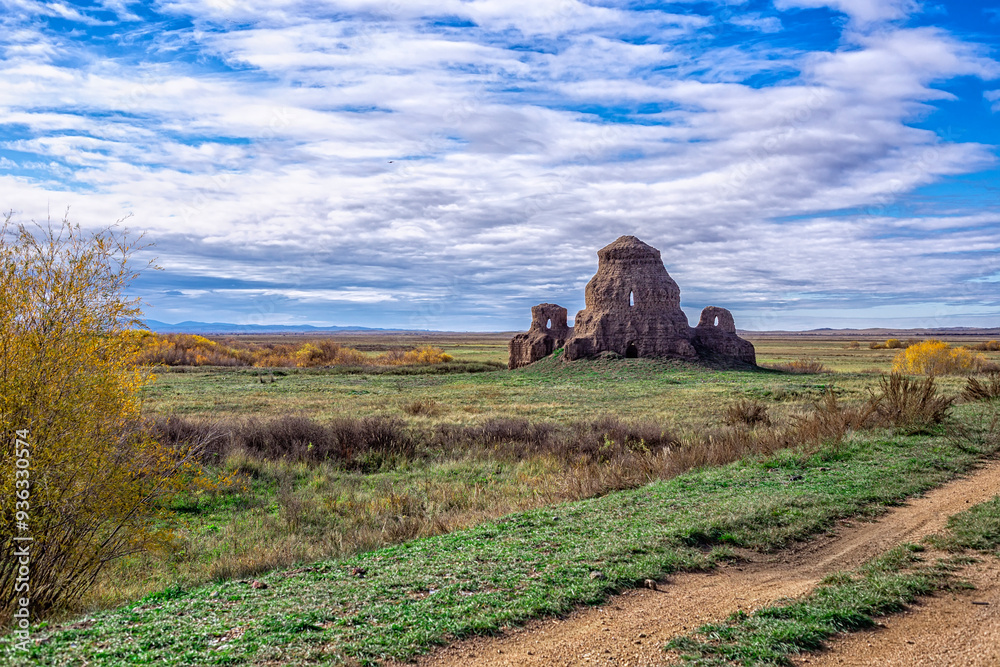 Half destroyed historical monument. Necropolis. Muslim tombstone of a ...
