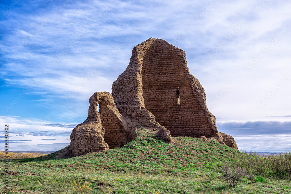 Half destroyed historical monument. Necropolis. Muslim tombstone of a ...