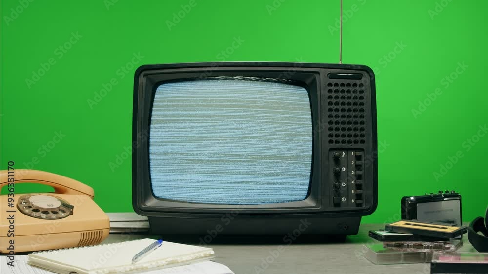 Retro Style TV Set with Green Screen chroma key background, vintage 60s ...