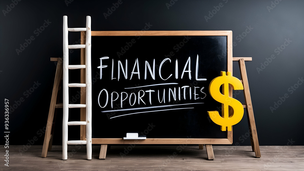 Photo Realistic as Blackboard with Ladder and Dollar Sign concept as A ...