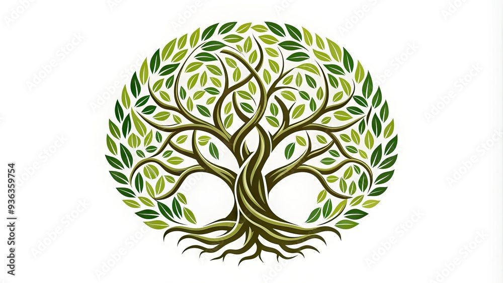 A stylized olive tree icon with twisted branches and leaves forms a ...