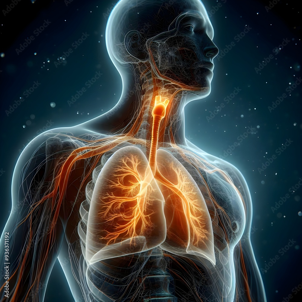 3d human lung inside human body with its parts visible. Medically ...
