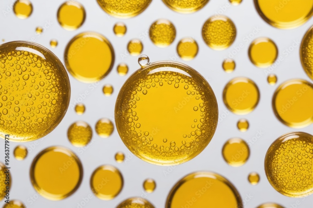 Drop of yellow oil swatch texture in petri dish macro with bubbles ...