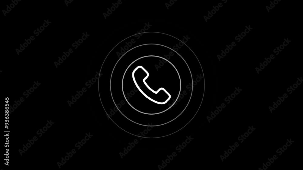 Glowing Telephone icon animation on the black background. White line ...