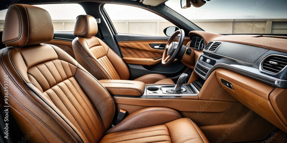 Close-up view of premium car interior details, showcasing stitching on ...