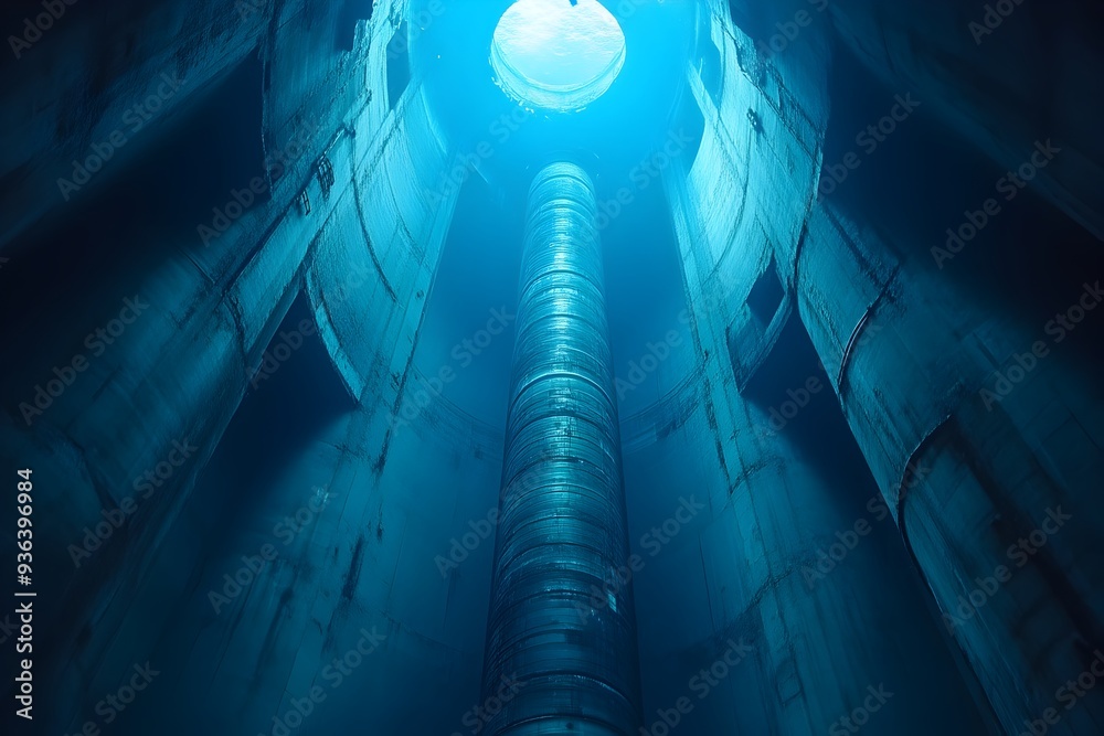 Ethereal Glow of Submerged Uranium Fuel Rods in Industrial Nuclear ...