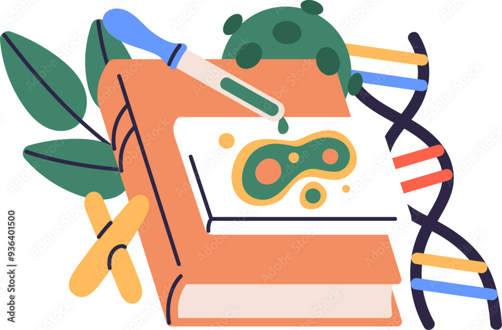 Biology science, medical education, genetics concept. Book, genes ...