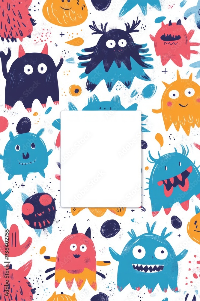 Cute Monster Patterned Notebook Cover, vibrant little monsters ...
