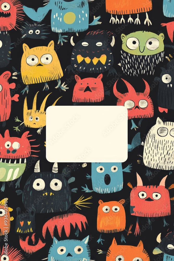 Cute monster pattern notebook cover, vibrant and playful design ...
