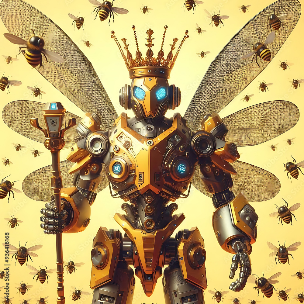Vector art illustration of the queen sitting in a throne with bees ...