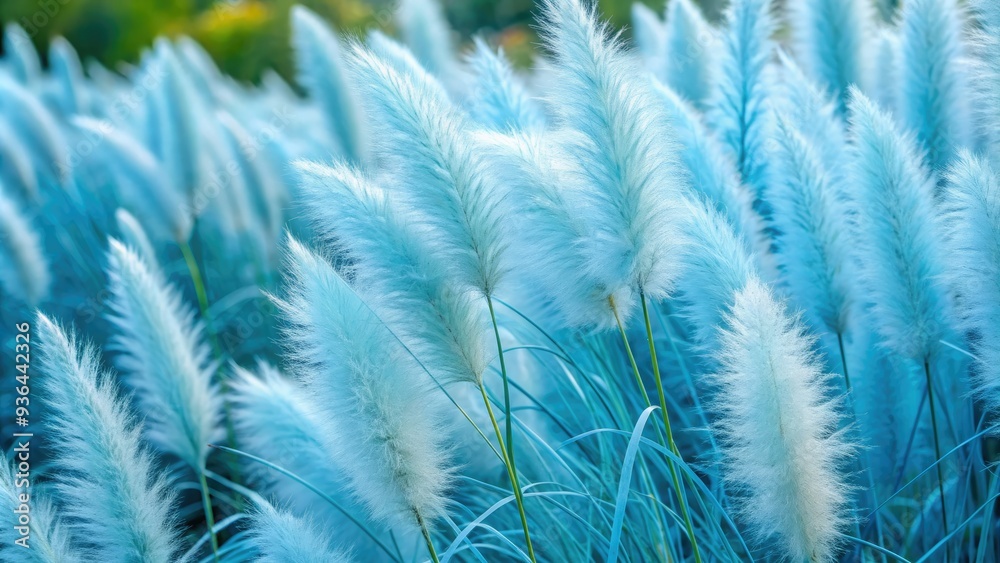 Delicate, powder blue, spiky leaves of ornamental grass grow densely ...