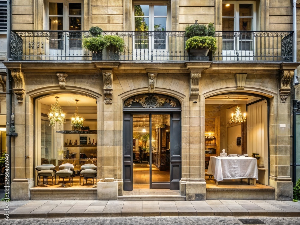 Elegant storefront in Bordeaux, France, featuring a classic logo and ...