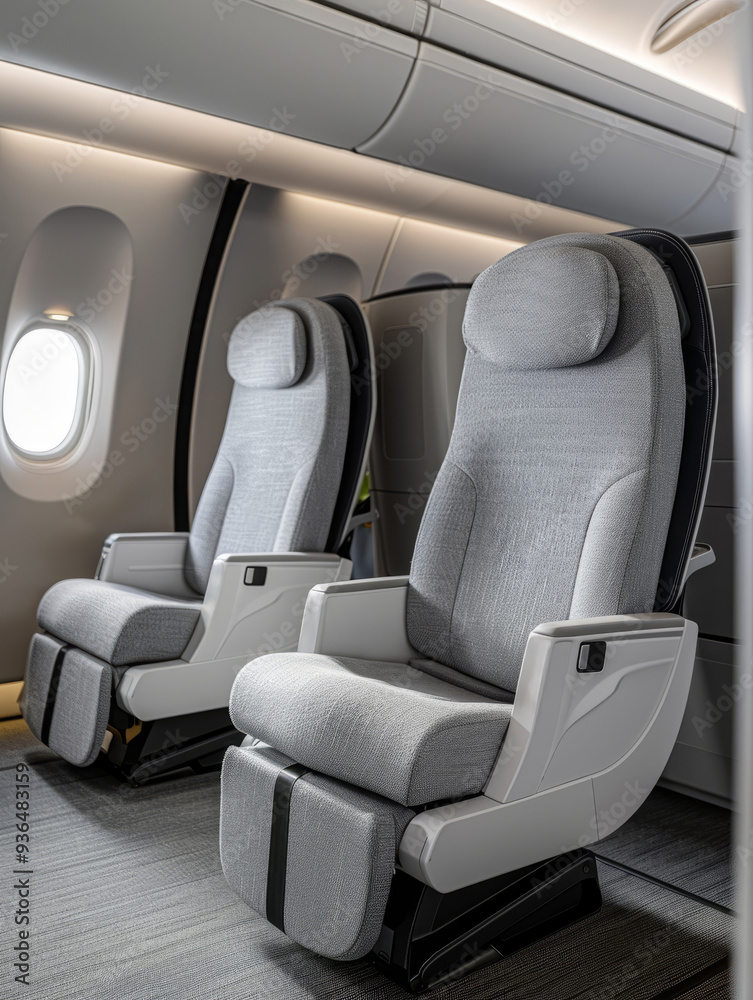 Business class seats in an airplane cabin. Stock Photo | Adobe Stock