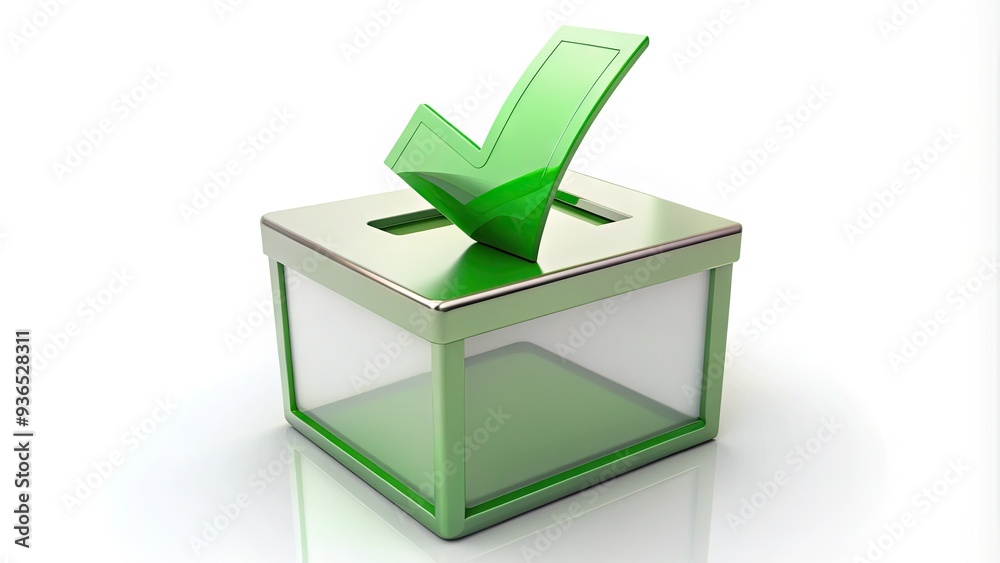 Green checkmark symbol inside a ballot box on a white background ...