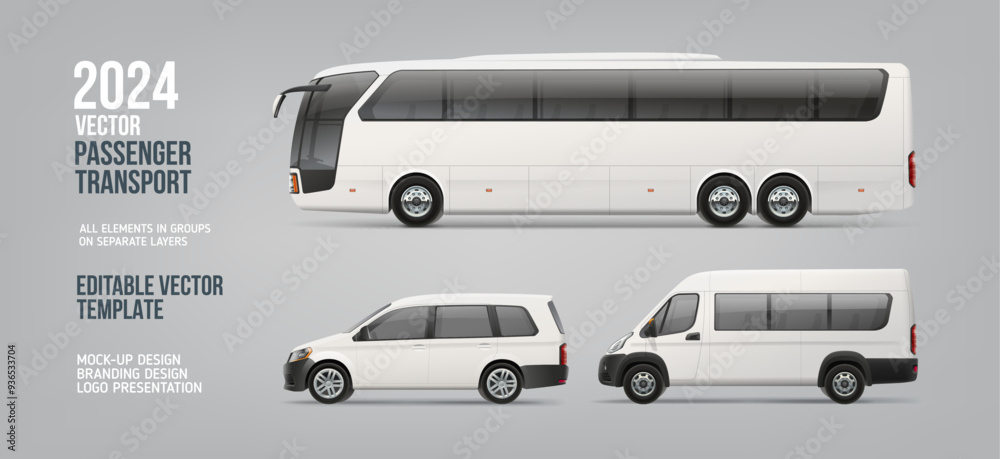 Modern Coach Bus Side view passenger Van blank mockup for banner design ...