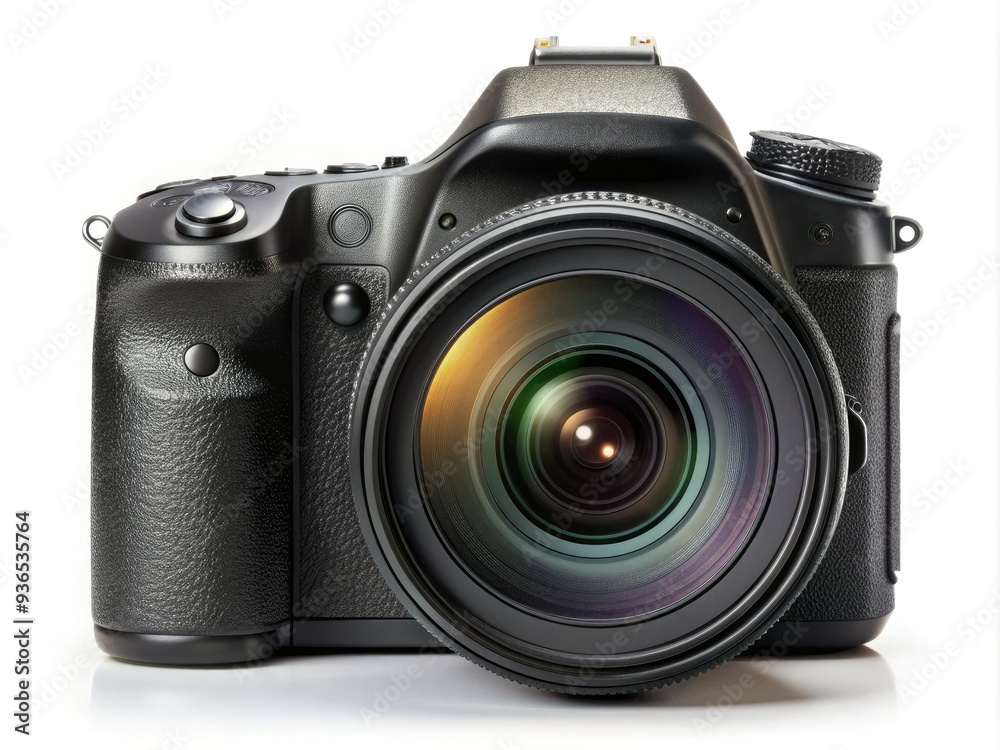 Highly detailed close-up view of a professional digital single-lens ...