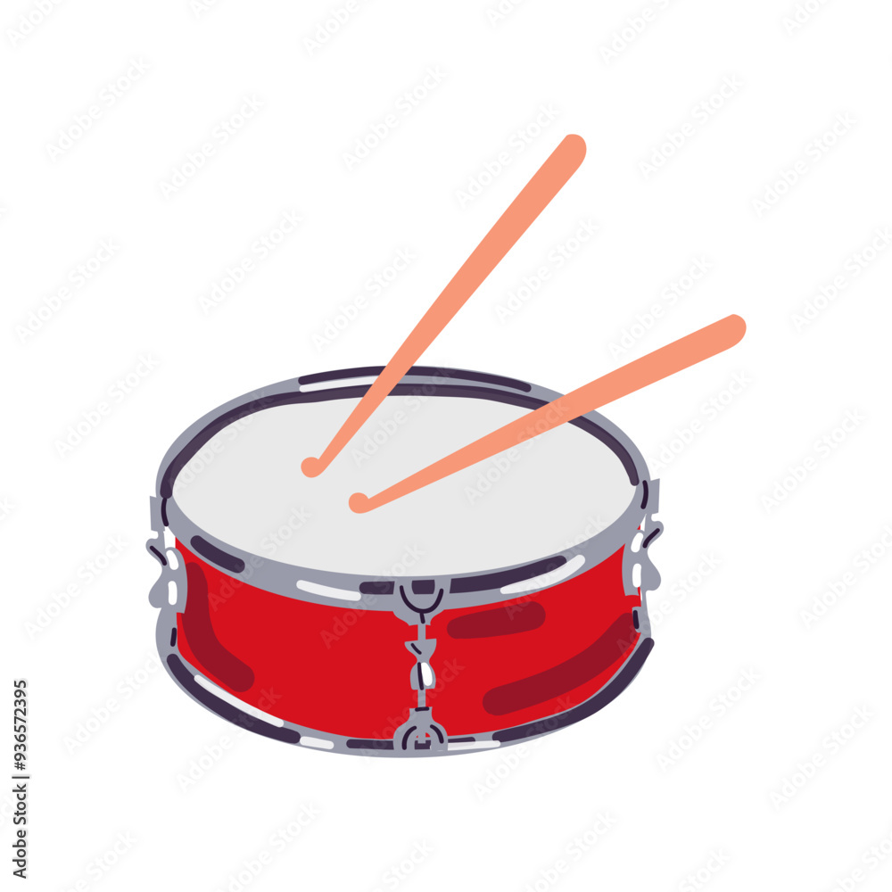 Red drum flat vector design. Drum and sticks flat style vector ...