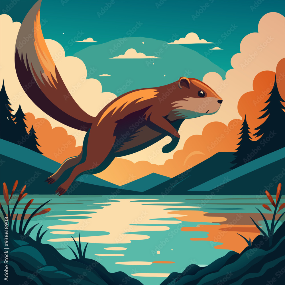 beaver diving vector the beaver is in a downward position, with its ...