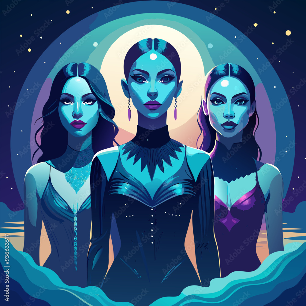 enchanting deities of the dark waters with beautiful faces, the mythic ...