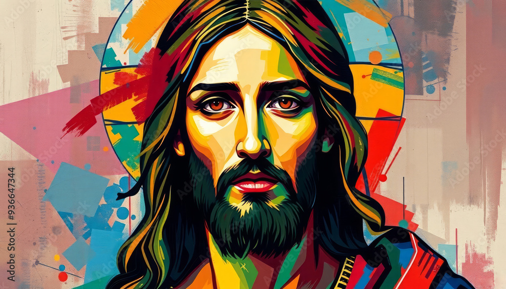Jesus Christ in front of a colorful background. Colorful vector ...