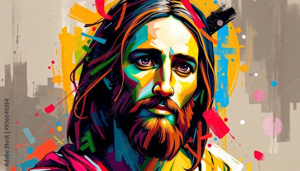 Jesus Christ in front of a colorful background. Colorful vector ...