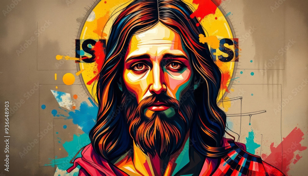 Jesus Christ in front of a colorful background. Colorful vector ...