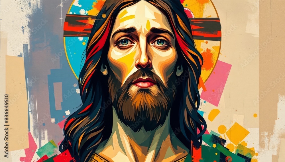Jesus Christ in front of a colorful background. Colorful vector ...