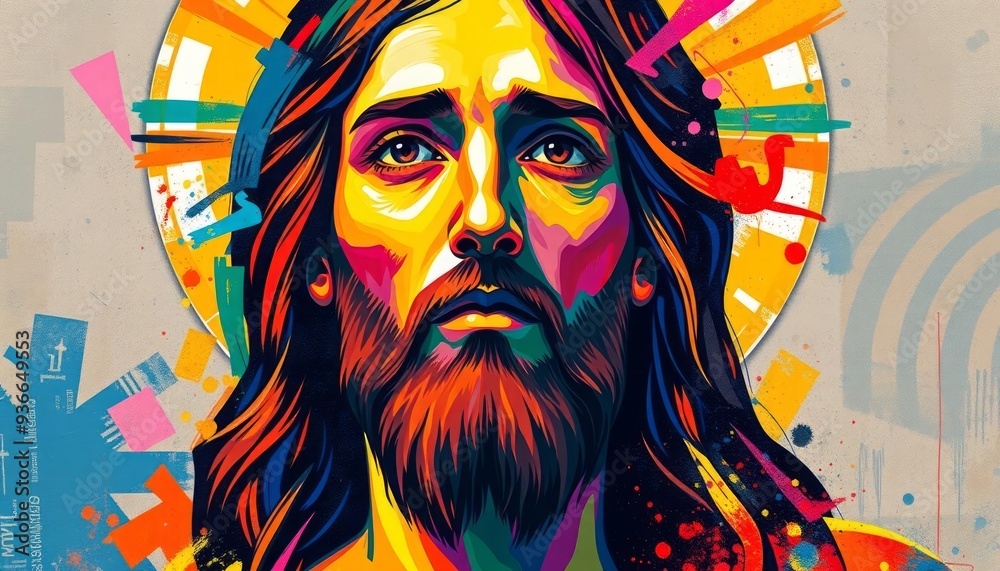 Jesus Christ in front of a colorful background. Colorful vector ...