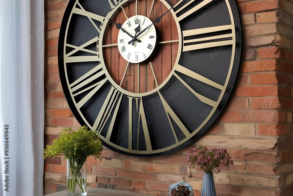 Artful Vintage Wall Clock with Oversized Roman Numbers and Stylish Cut ...