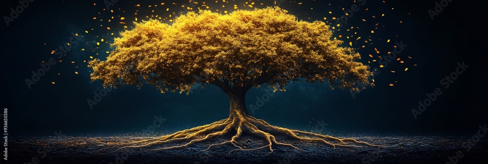 Vector depiction of sprawling tree deep root each root intertwining ...