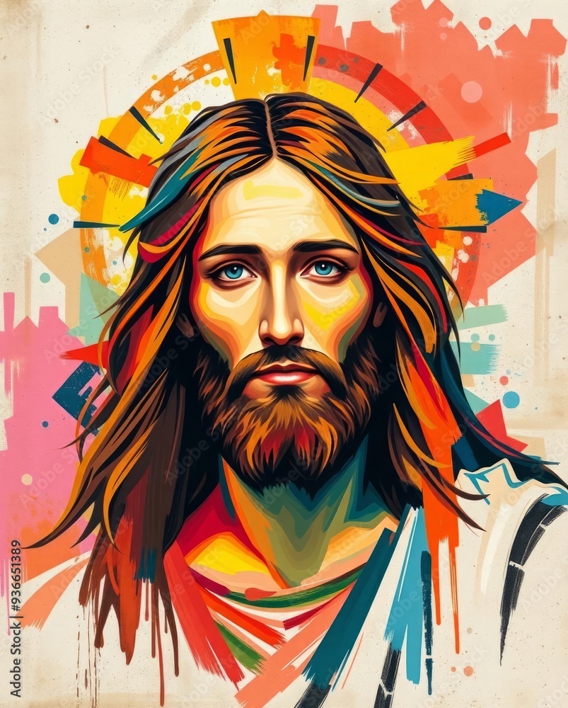 Jesus Christ in front of a colorful background. Colorful vector ...
