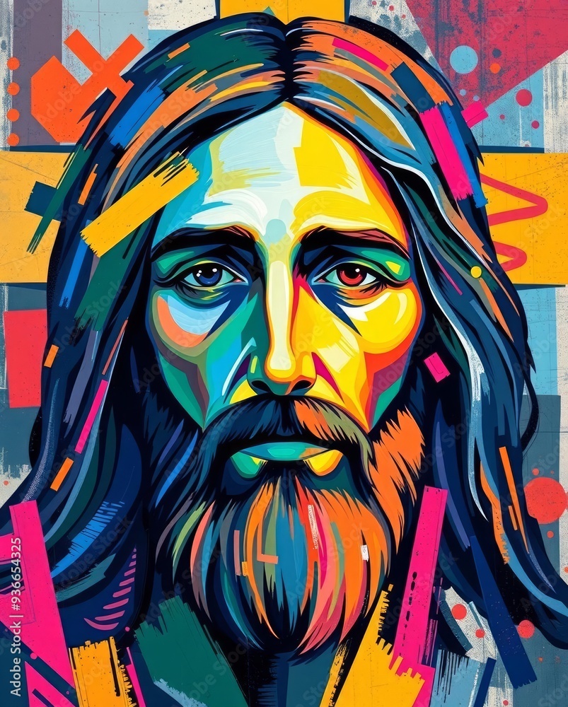 Jesus Christ in front of a colorful background. Colorful vector ...