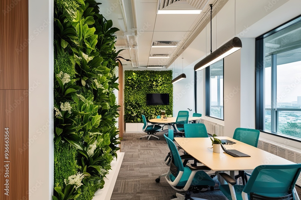 Eco-Friendly Office Design with Living Plant Walls and Ergonomic ...