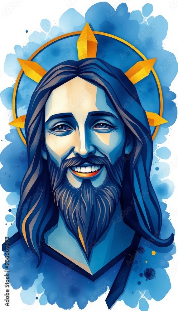 Portrait of Jesus Christ with a Jesus Christ on abstract watercolor ...