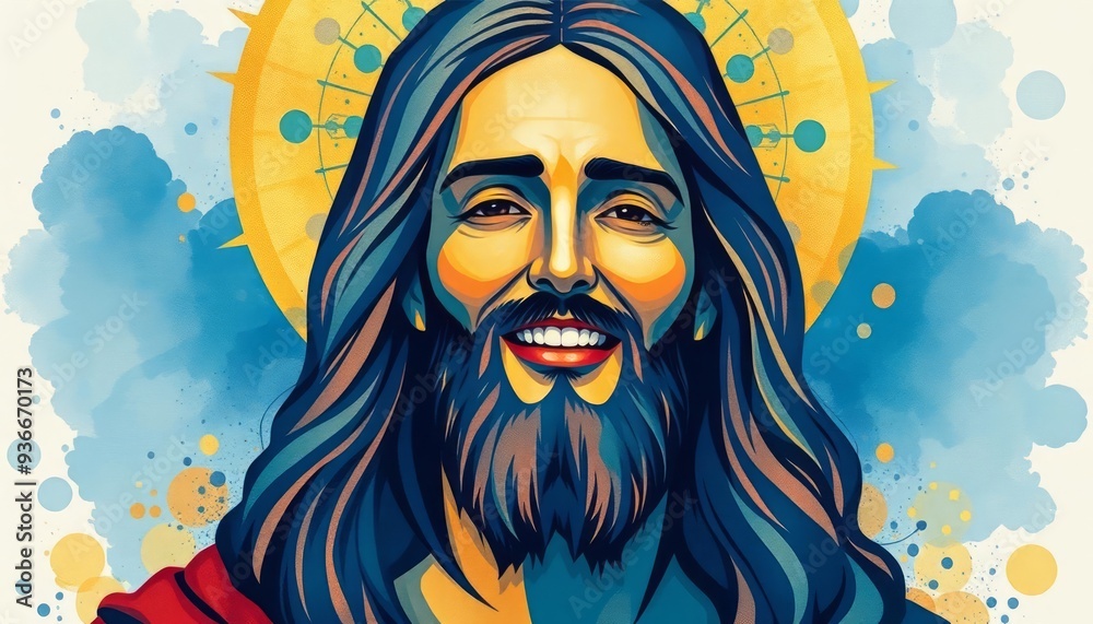 Portrait of Jesus Christ with a Jesus Christ on abstract watercolor ...