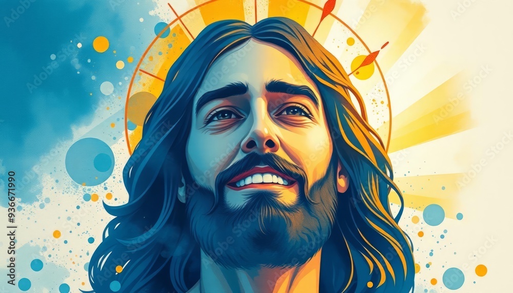 Portrait of Jesus Christ with a Jesus Christ on abstract watercolor ...