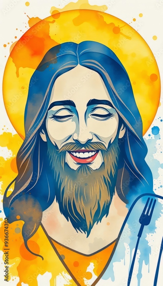 Portrait of Jesus Christ with a Jesus Christ on abstract watercolor ...