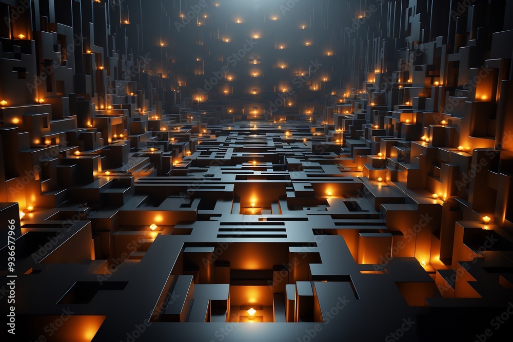 Abstract depiction of labyrinth multiple exit each leading different ...