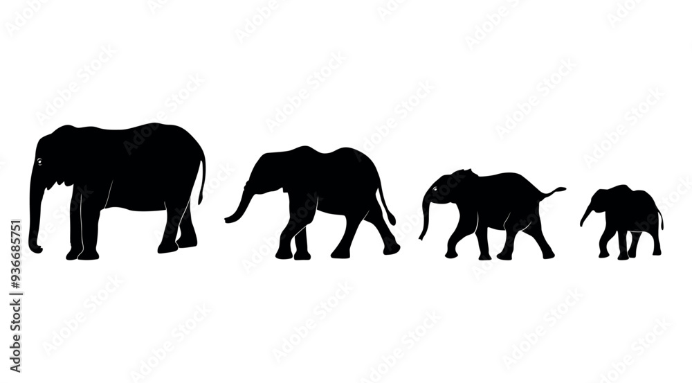 Elephant Silhouette vector. Silhouette of elephants. Elephant shadow ...