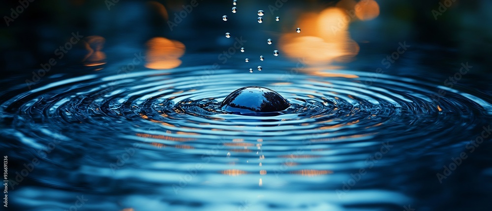 Abstract visualization of a pebble dropped into water where the ripples ...