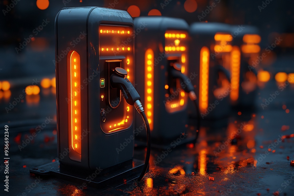 Abstract visualization of an electric vehicle charging station network ...