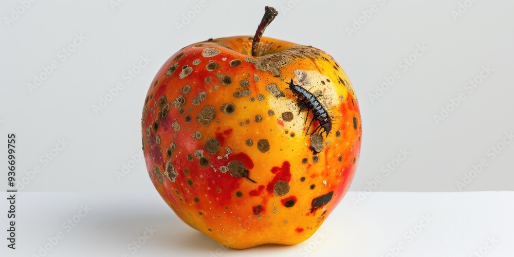 A damaged apple fruit showing an old scar caused by the larva of a ...