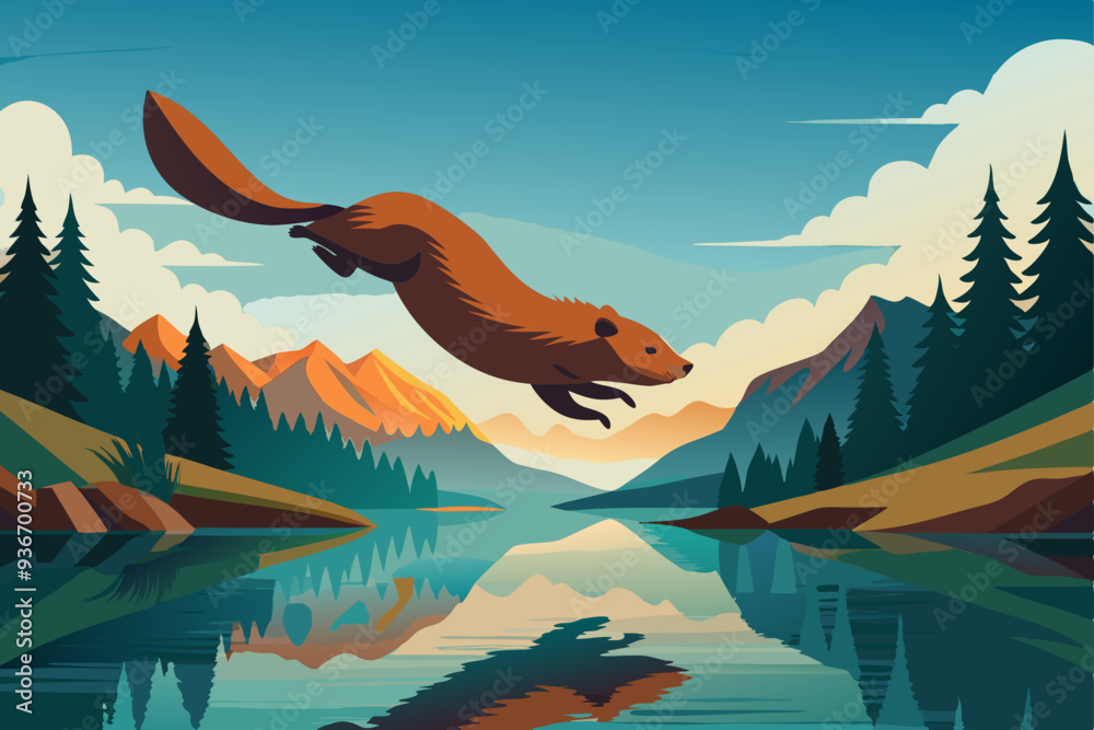 beaver diving vector the beaver is in a downward position, with its ...