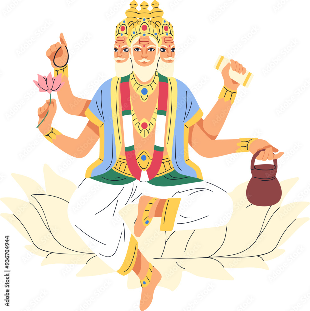 Brahma, Indian trinity god. Hindu creator deity with three heads ...