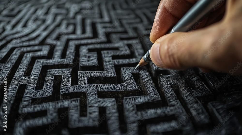 labyrinth, maze. Hand draw shorten straight line to go through the ...