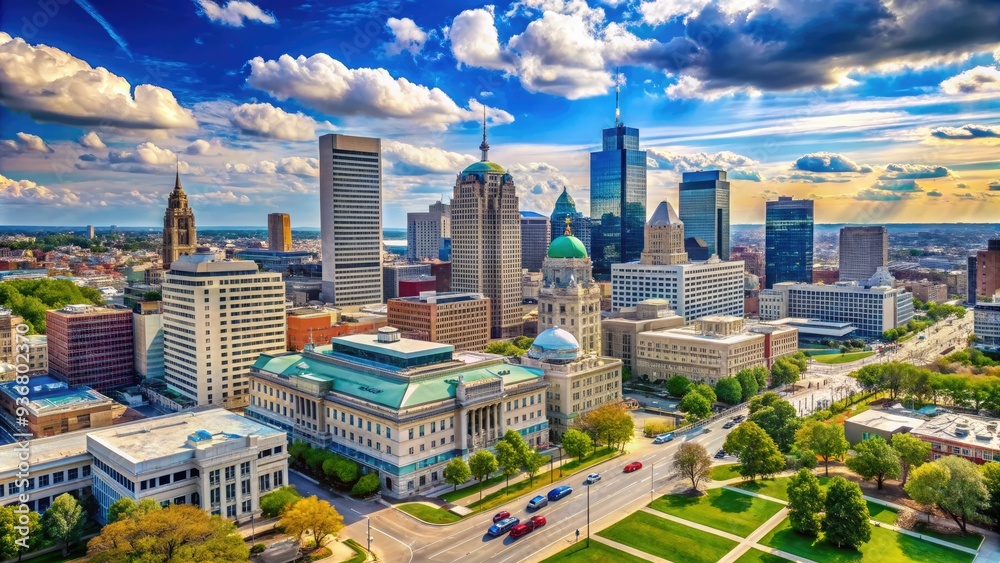 Vibrant downtown Indianapolis Indiana cityscape featuring iconic ...