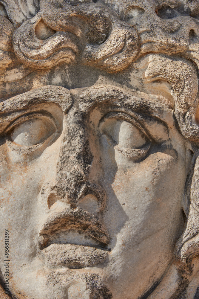 Foto de Apollo, face closeup and sculpture for history, trip or Turkey ...