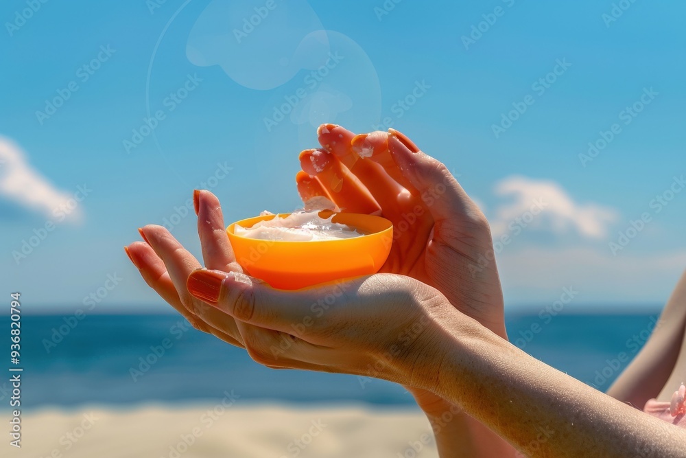 Woman smearing Sun screen on her body - Protection against UV Light ...